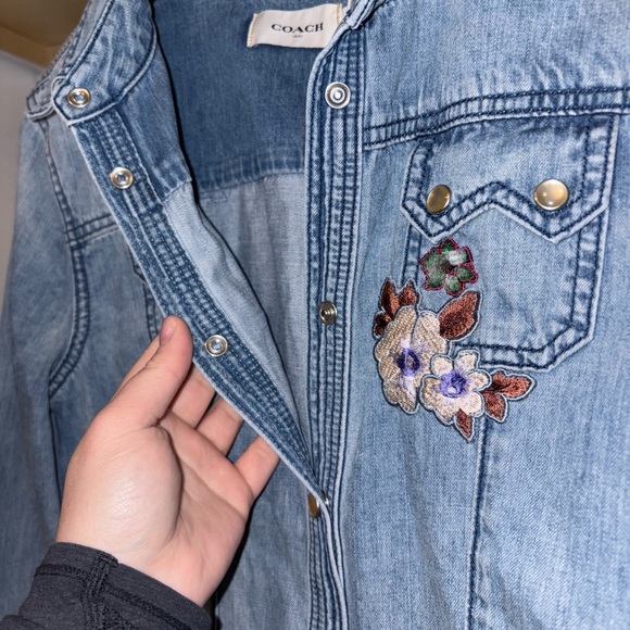 Coach | Tops | Coach 941 Embroidered Denim Shirt Jacket Sz 2 | Poshmark